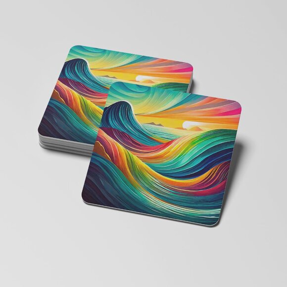 Dining | Nwot Set Of 4 Custom Designed Wavessunset Abstract Coasters ...